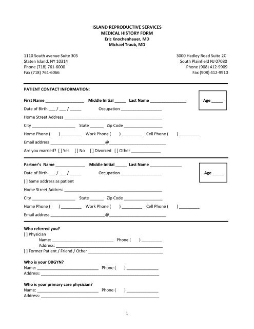 Initial Consultation Medical and Personal History Form - Island ...