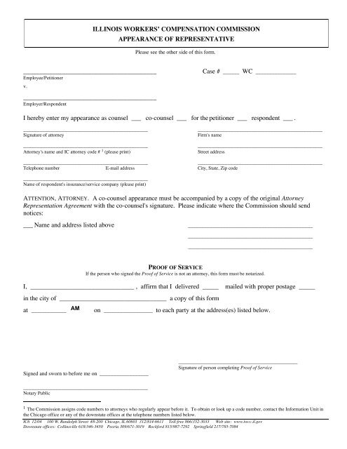 illinois workers' compensation commission appearance - IWCC