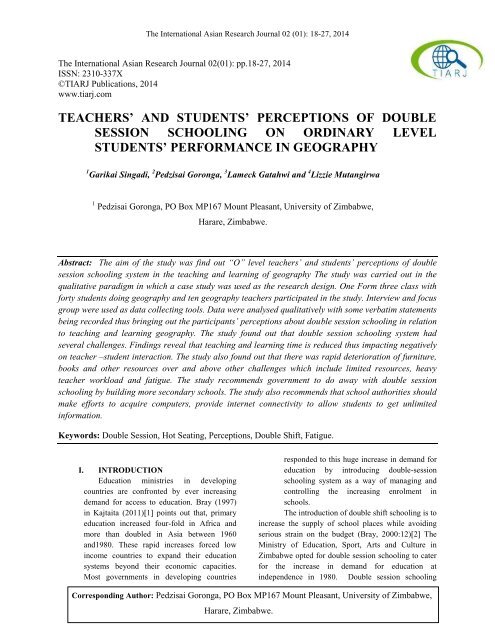 TEACHERS’ AND STUDENTS’ PERCEPTIONS OF DOUBLE SESSION SCHOOLING ON ...