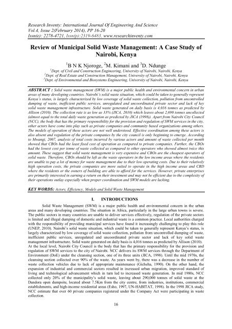 Review of Municipal Solid Waste Management: A Case Study of Nairobi, Kenya