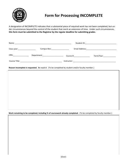 Form for Processing INCOMPLETE