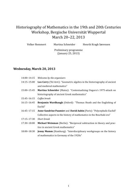 Historiography of Mathematics in the 19th and 20th Centuries ...