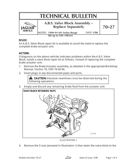 TECHNICAL BULLETIN 70-27 ABS Valve Block ... - Jaguar Forums