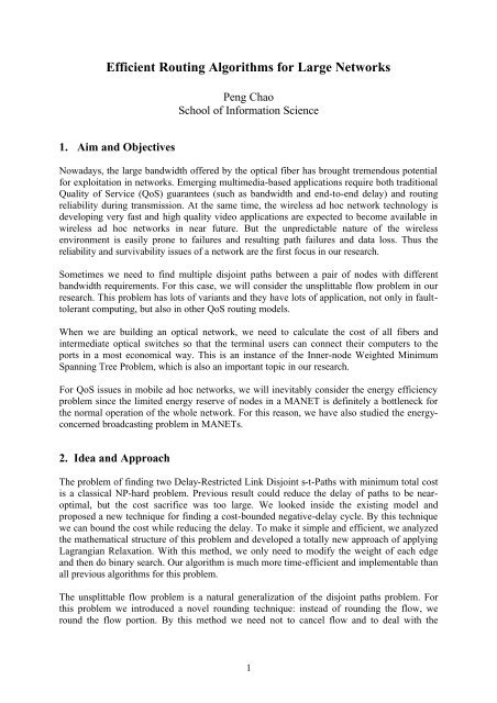 Efficient Routing Algorithms For Large Networks