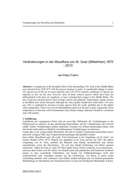 Veränderungen in der Moosflora von St. Goar ... - Jan-Peter Frahm