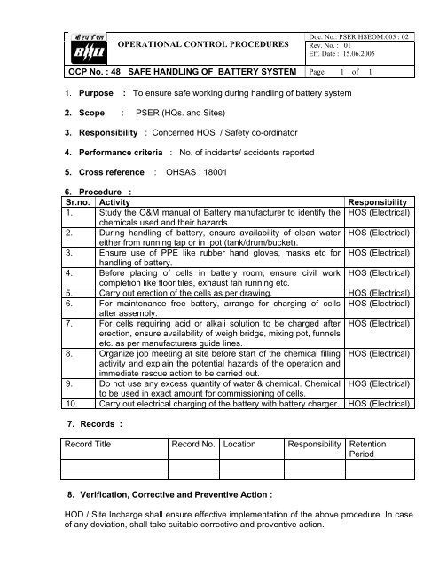 OPERATIONAL CONTROL PROCE