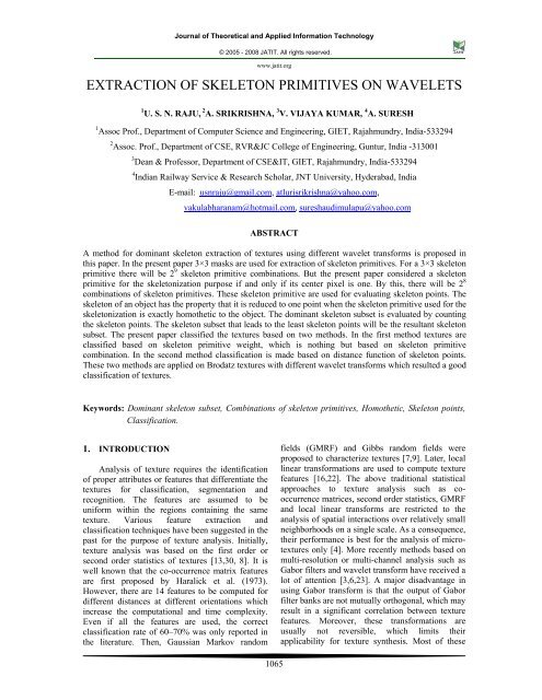 EXTRACTION OF SKELETON PRIMITIVES ON WAVELETS