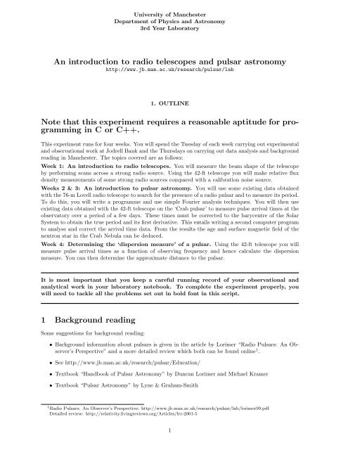 Lab script - Jodrell Bank Centre for Astrophysics