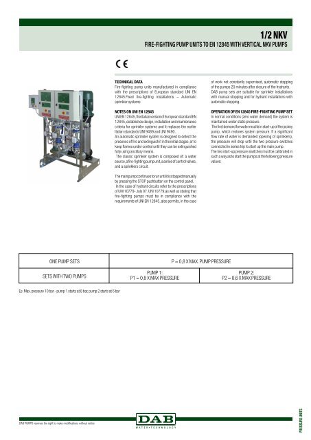 PUMP SET SELECTION PARAMETERS - DAB Pumps S.p.a.