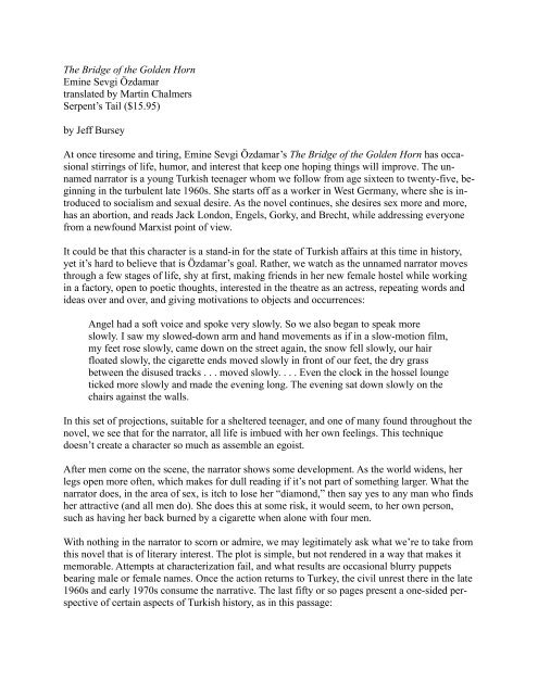 The Bridge of the Golden Horn Emine Sevgi Özdamar ... - Jeff Bursey