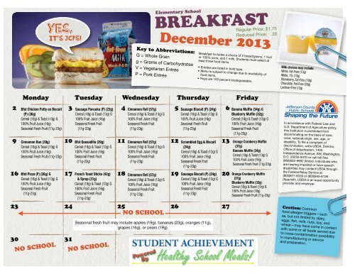 Lunch Menu Jefferson County Public Schools