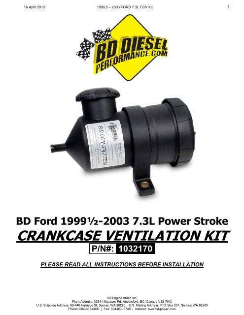 CRANKCASE VENTILATION KIT - BD Power