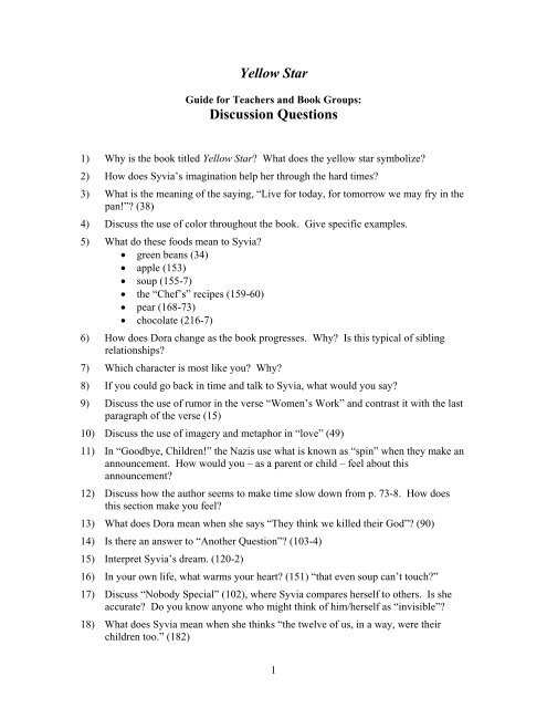 Yellow Star Discussion Questions - Jennifer Roy