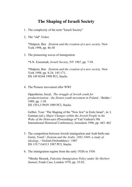 The Shaping of Israeli Society, Dr. Yoav Gelber - Jewish Virtual Library