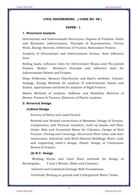 CIVIL ENGINEERING ( CODE NO. 09 ) PAPER - I 1 ... - Jeywin