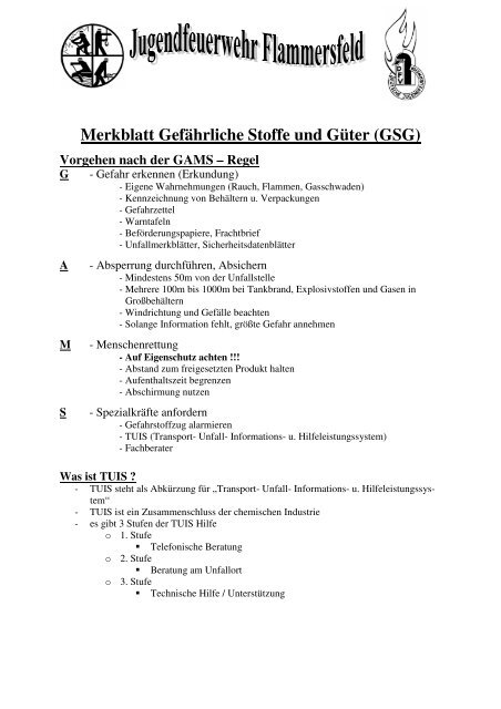 Merkblatt Gefährliche Stoffe und Güter (GSG) Merkblatt Gefährliche Stoffe und Güter (GSG)