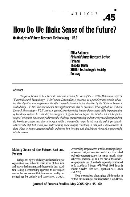 How Do We Make Sense of the Future? - Journal of Futures Studies