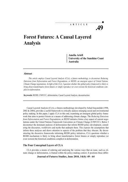 Forest Futures: A Causal Layered Analysis - Journal of Futures Studies