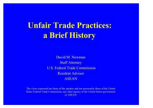 Unfair Trade Practices: a Brief History