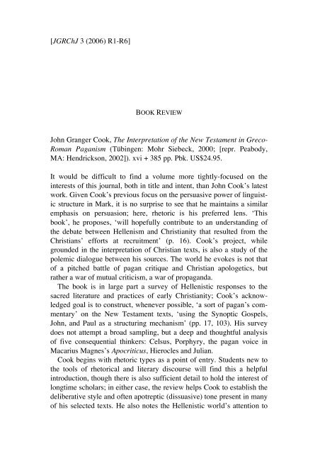 John Granger Cook, The Interpretation of the New Testament in ...