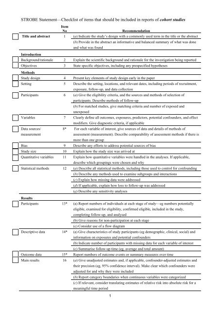 cohort studies - strobe
