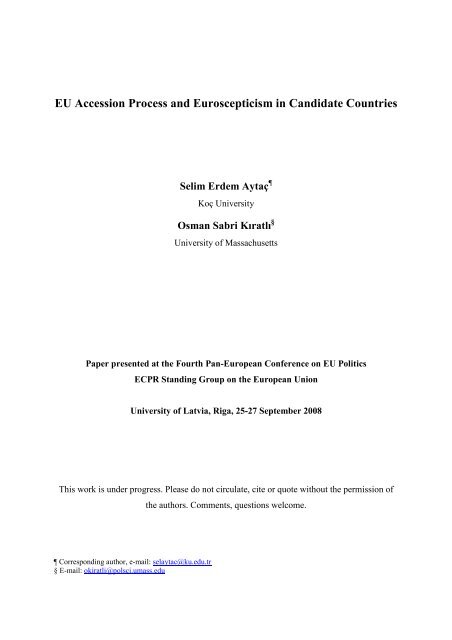 EU Accession Process and Euroscepticism in Candidate Countries