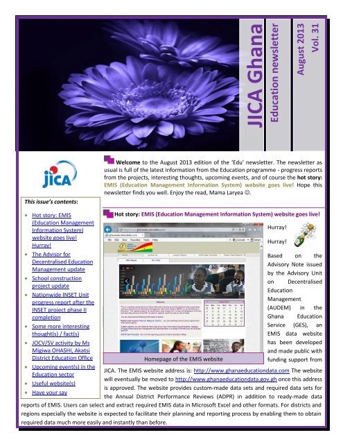 Vol.31 August 2013 (PDF/1.07MB) - JICA