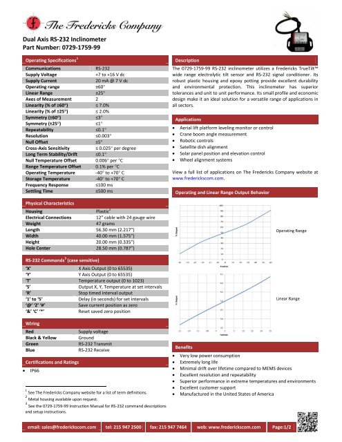 Dual Axis RS-232 Inclinometer Part Number: 0729-1759-99