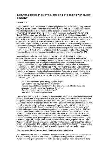 Institutional Issues in Deterring, Detecting and Dealing With ... - Jisc