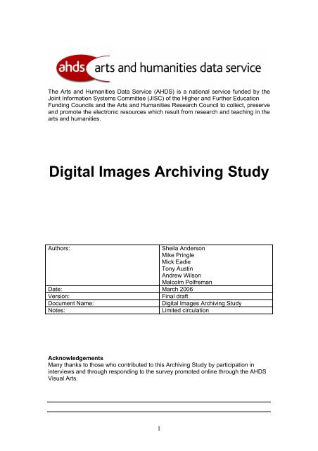 Digital Images Archiving Study final report - Jisc