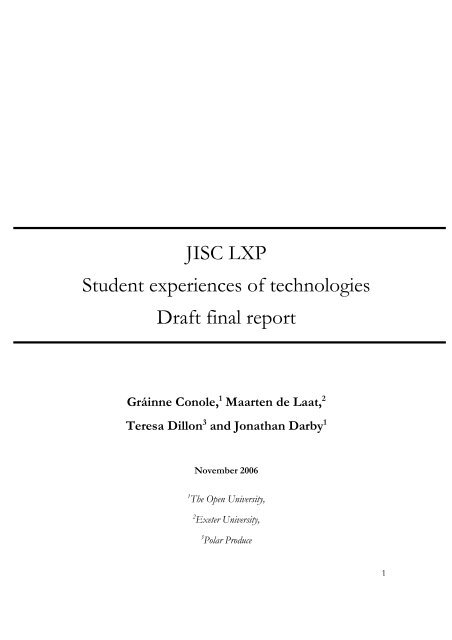Student experiences of technologies, draft final report - Jisc