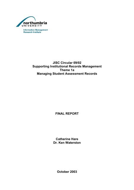 Managing Student Assessment Records final report - Jisc