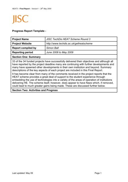 Progress Report Template - Project Name JISC TechDis HEAT ...