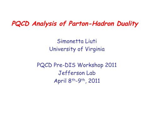 PQCD Analysis of Parton-Hadron Duality - Jefferson Lab