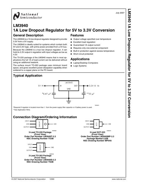 LM3940 1A Low Dropout Regulator for 5V to 3.3V ... - SP-Elektroniikka