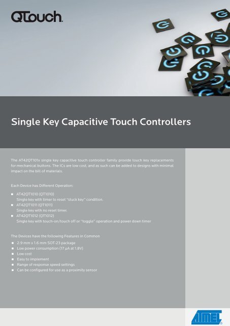 Single Key Capacitive Touch Controllers - Atmel Corporation