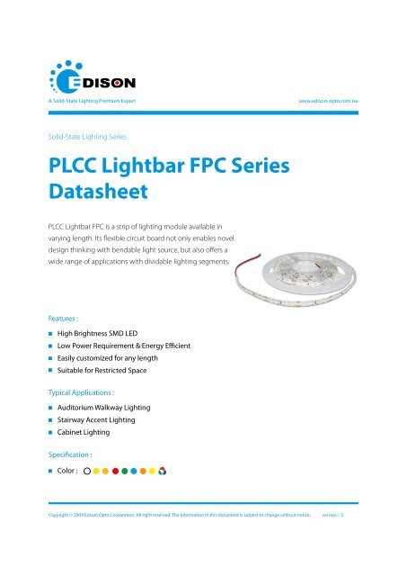 Datasheet PLCC Lightbar FPC Series