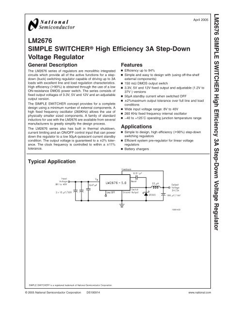 LM2676 SIMPLE SWITCHER® High Efficiency 3A Step-Down ...