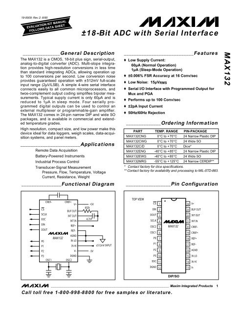 MAX132 Â±18-Bit ADC with Serial Interface - Maxim