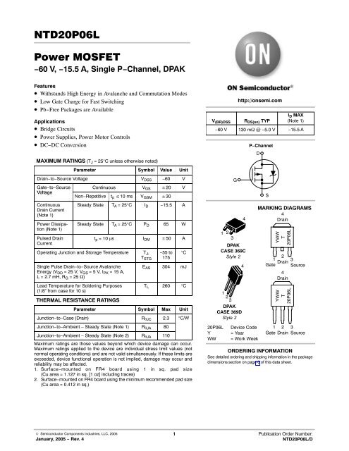 NTD20P06L Power MOSFET - Datasheet Catalog