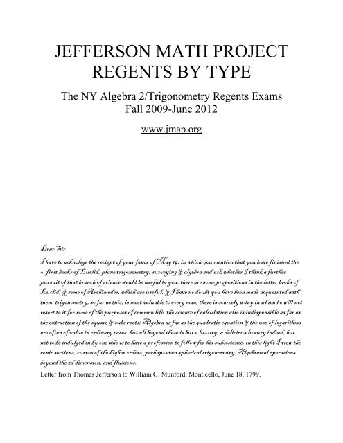 JEFFERSON MATH PROJECT REGENTS BY TYPE - JMap