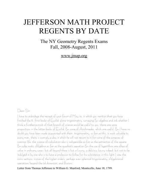JEFFERSON MATH PROJECT REGENTS BY DATE - JMap