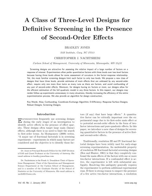 A Class of Three-Level Designs for Definitive Screening in the ... - JMP