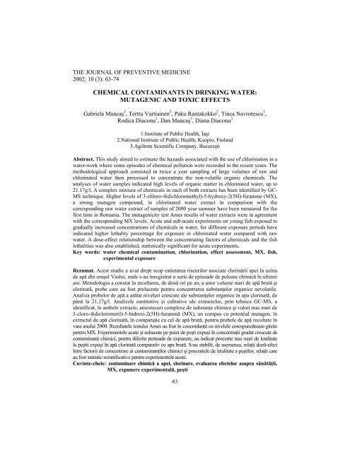 chemical contaminants in drinking water: mutagenic and toxic effects