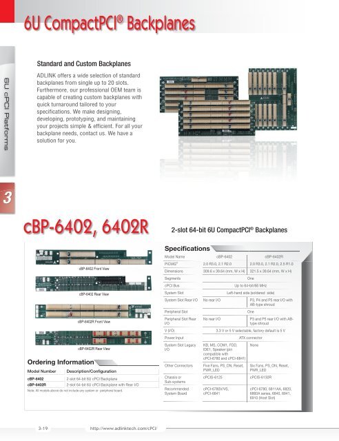 6U CompactPCI® Backplanes cBP-6402, 6402R