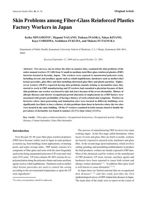 Skin Problems among Fiber-Glass Reinforced Plastics Factory ...