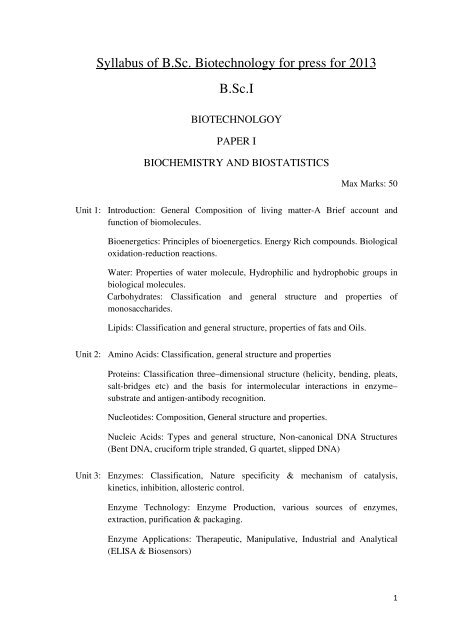 Syllabus of B.Sc. Biotechnology for press for 2013 B.Sc.I