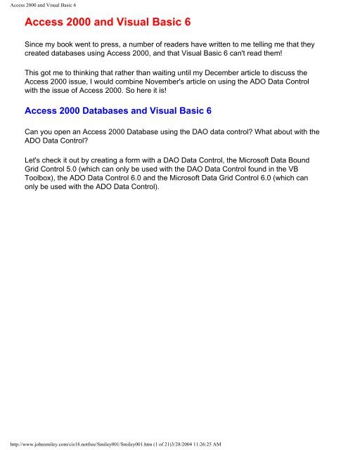 Access 2000 and Visual Basic 6