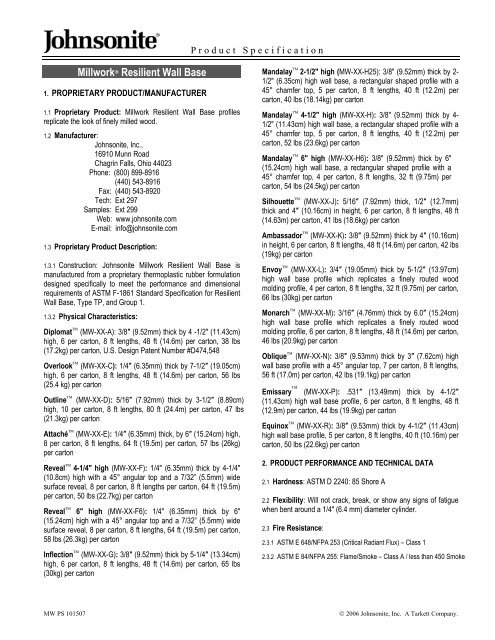 MillworkÂ® Resilient Wall Base - Johnsonite