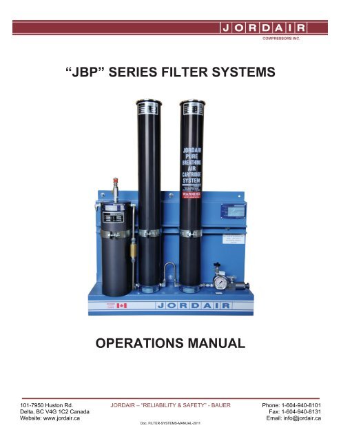 â jbpâ series filter systems operations manual - Jordair Compressors ...